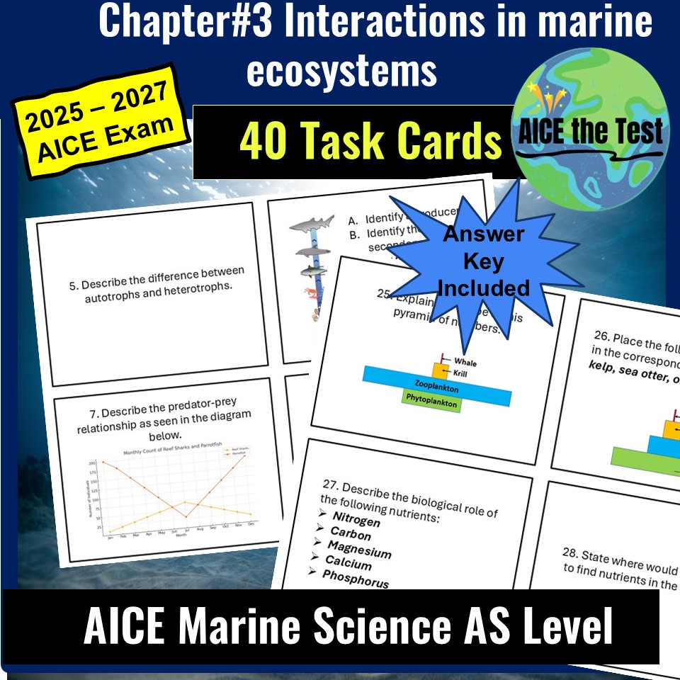 AICE Marine Chapter 3 Interaction in marine ecosystems Task Cards ...