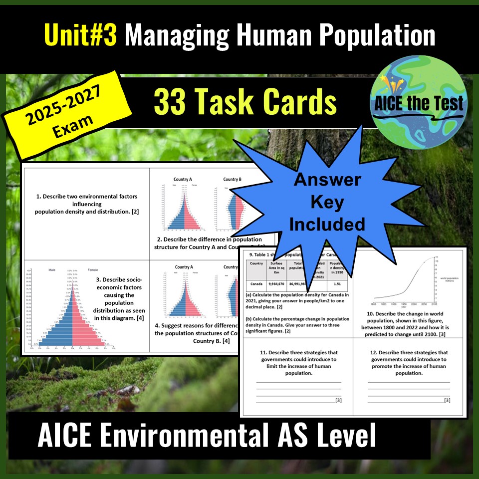 Task Cards Unit#3 Managing Human Population AICE Environmental AS ...