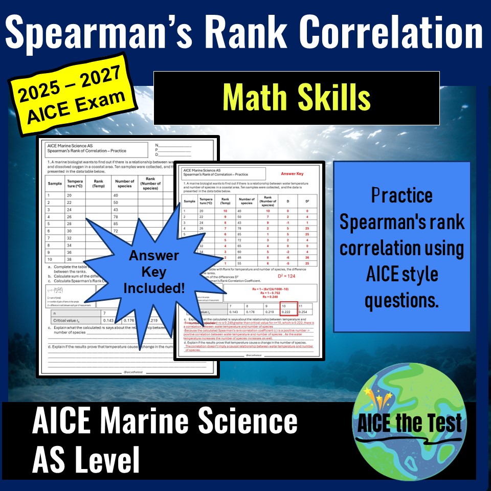 AICE Marine Science Spearman's Rank Correlation Practice - AICE The Test