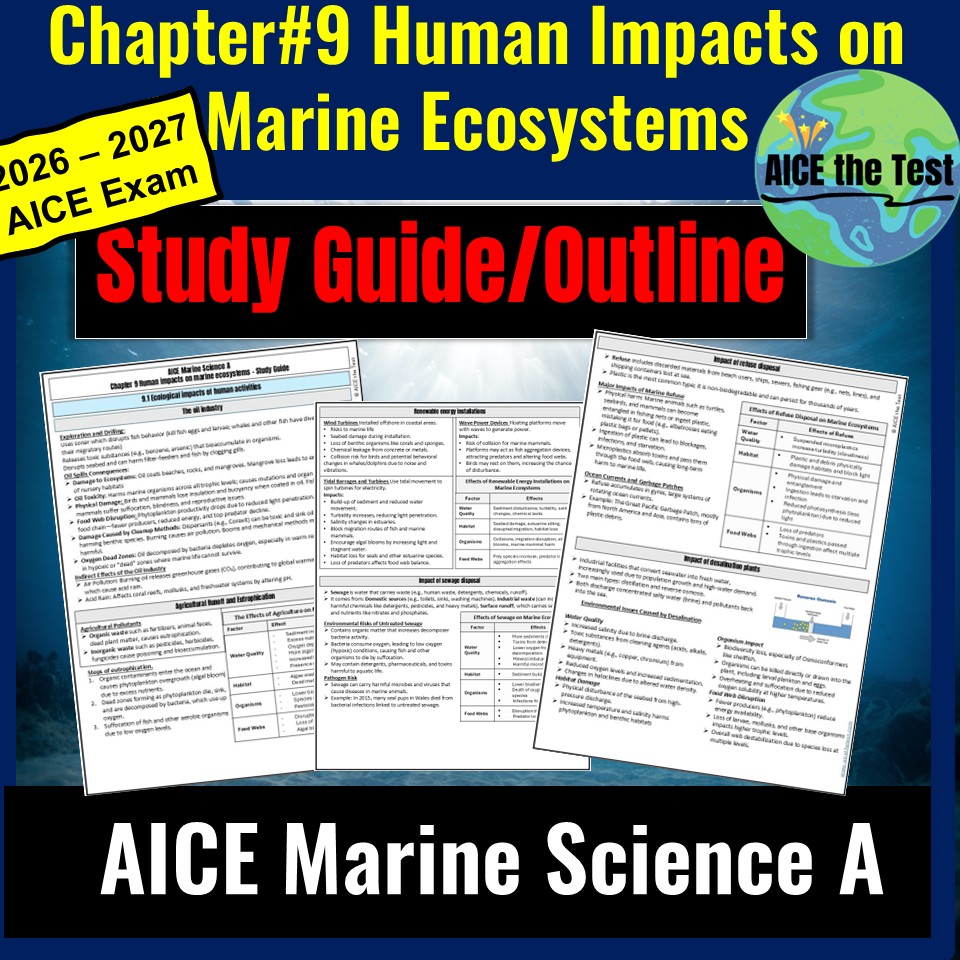 Cambridge AICE Marine Science A Chapter 9 Study Guide: Human Impacts on ...